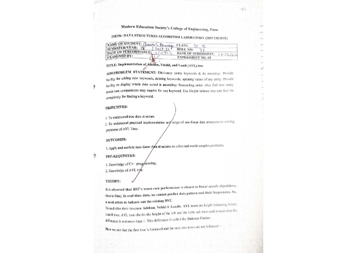 Practical D19 - AVL Tree - Computer Engineering - Studocu