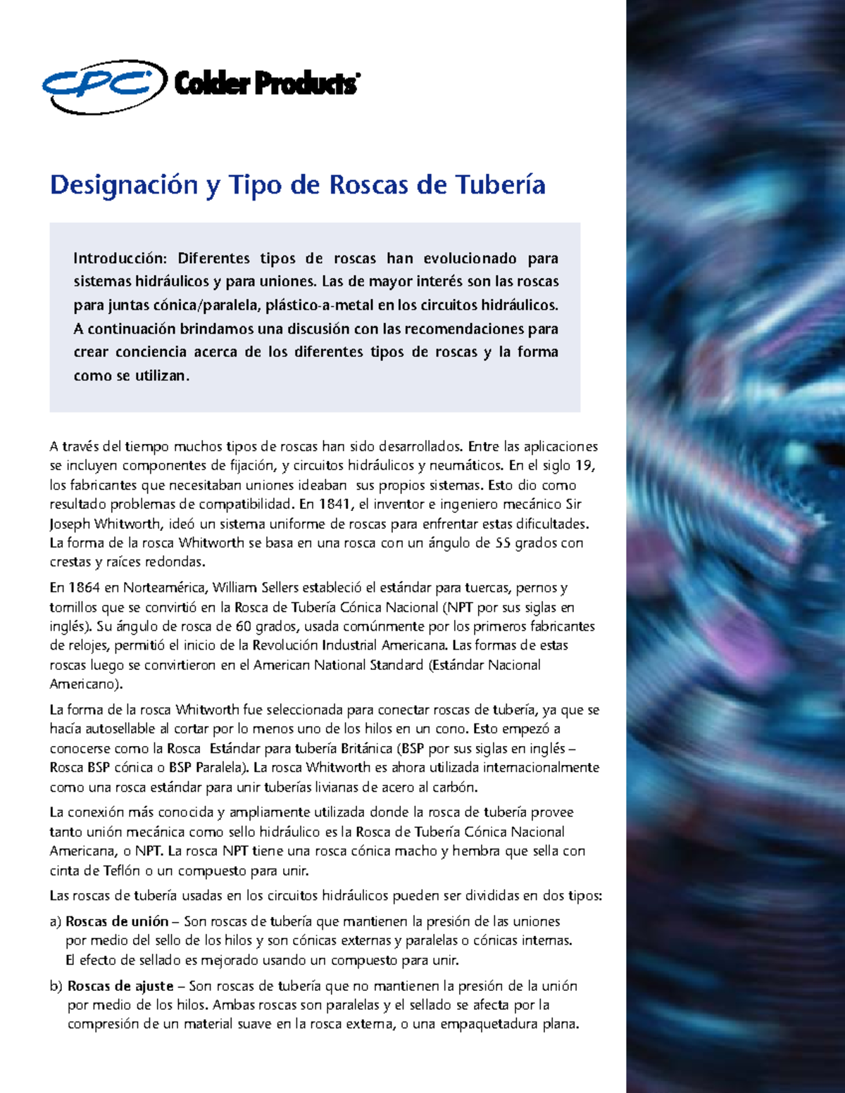 Tipos de roscas para tuberias - NPT - Designación y Tipo de Roscas de ...