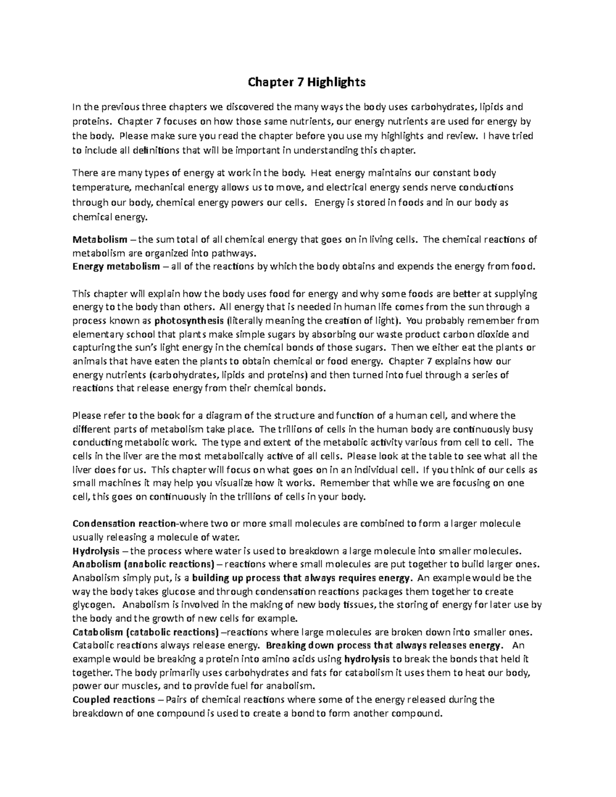 Chapter 7 Highlights and Review - Chapter 7 Highlights In the previous ...