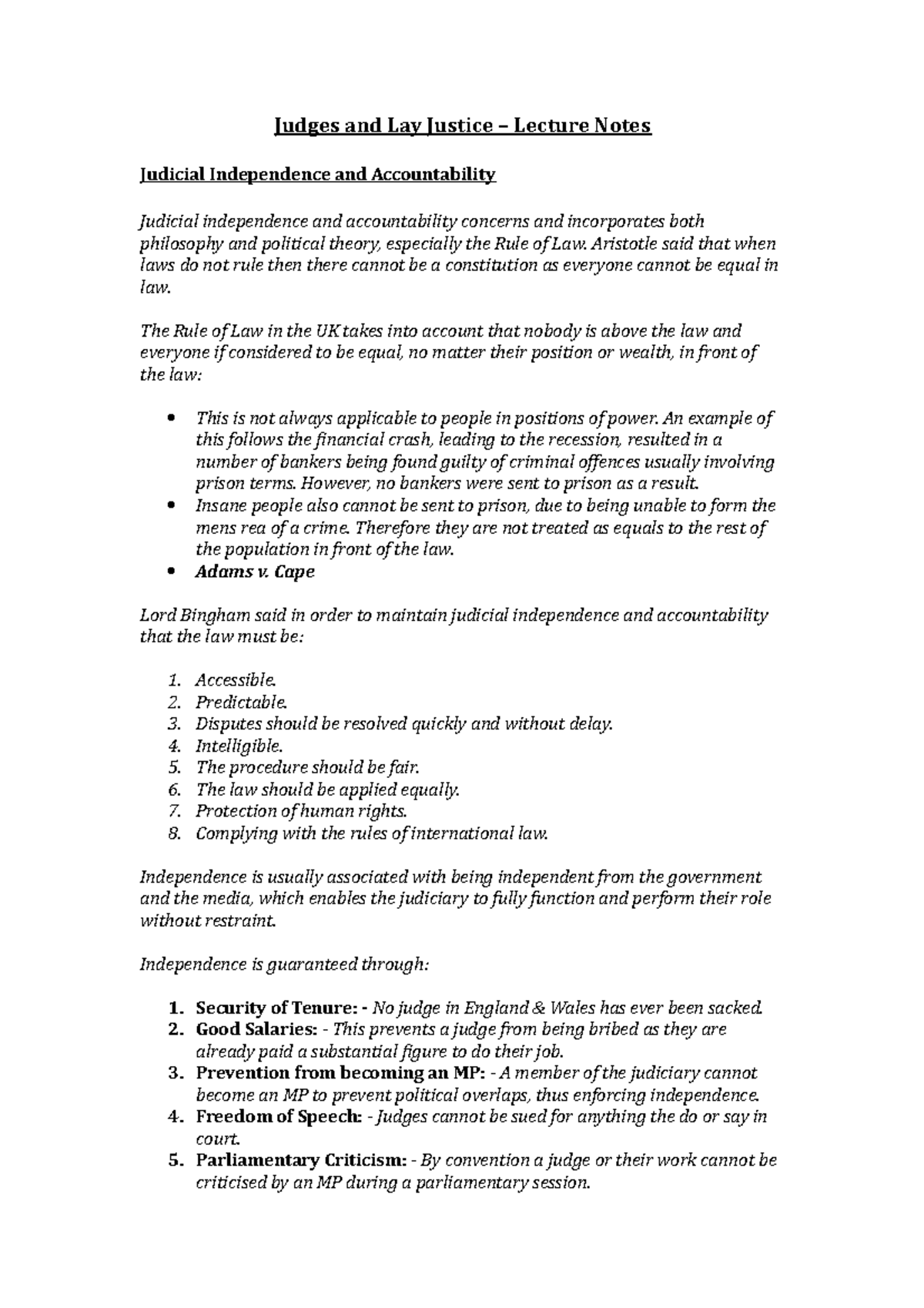 Judges and Lay Justice – Lecture Notes - Aristotle said that when laws ...