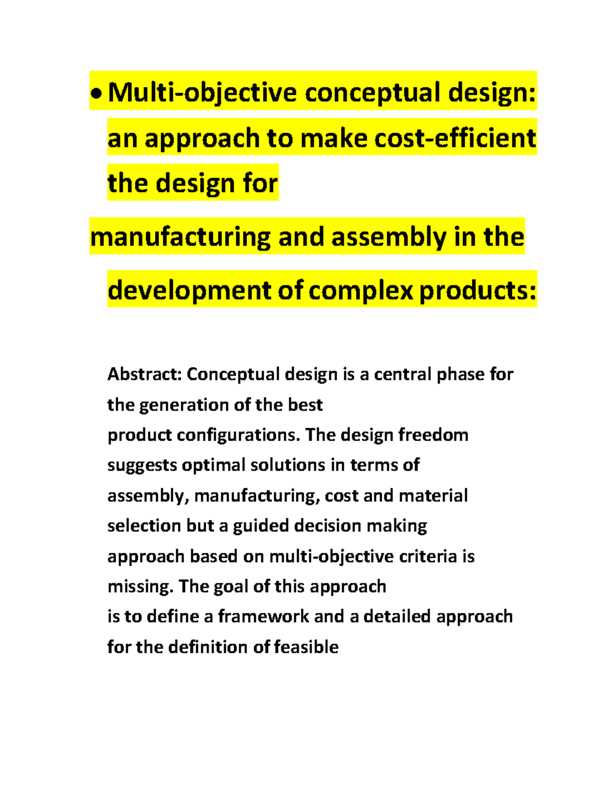 Multi Objective Conceptual Design An Approach To Make Cost Efficient