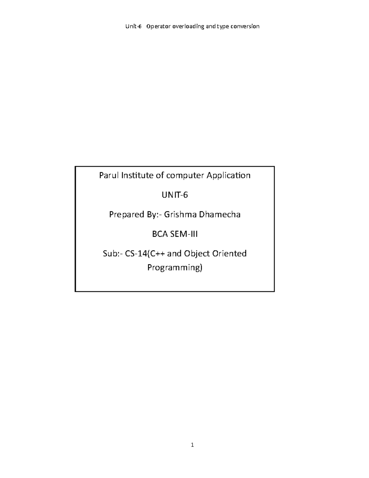 Unit-6 - notes - Parul Institute of computer Application UNIT- Prepared ...