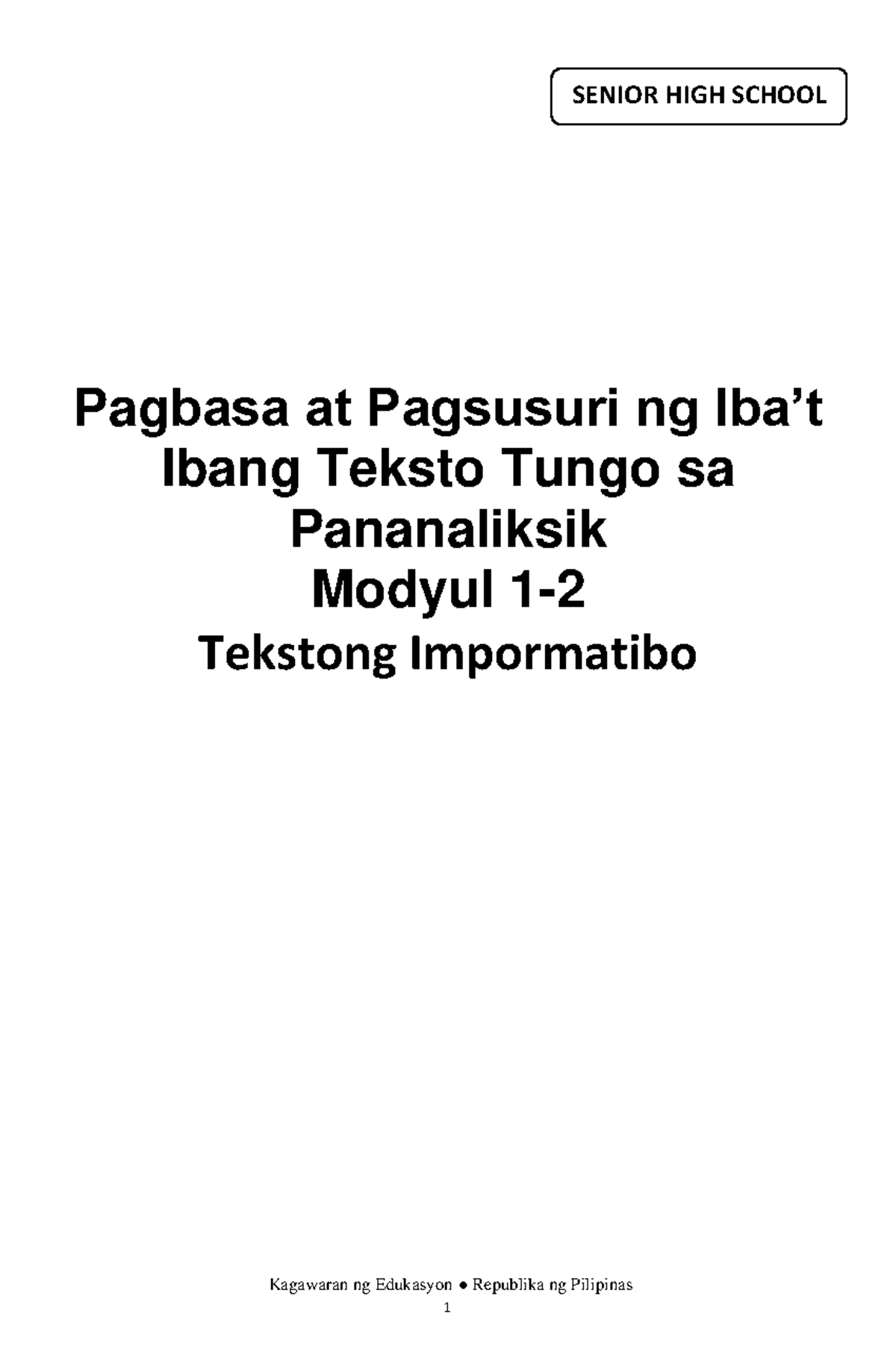 Module-1-2 - Module 1-2 - Pagbasa at Pagsusuri ng Iba’t Ibang Teksto ...