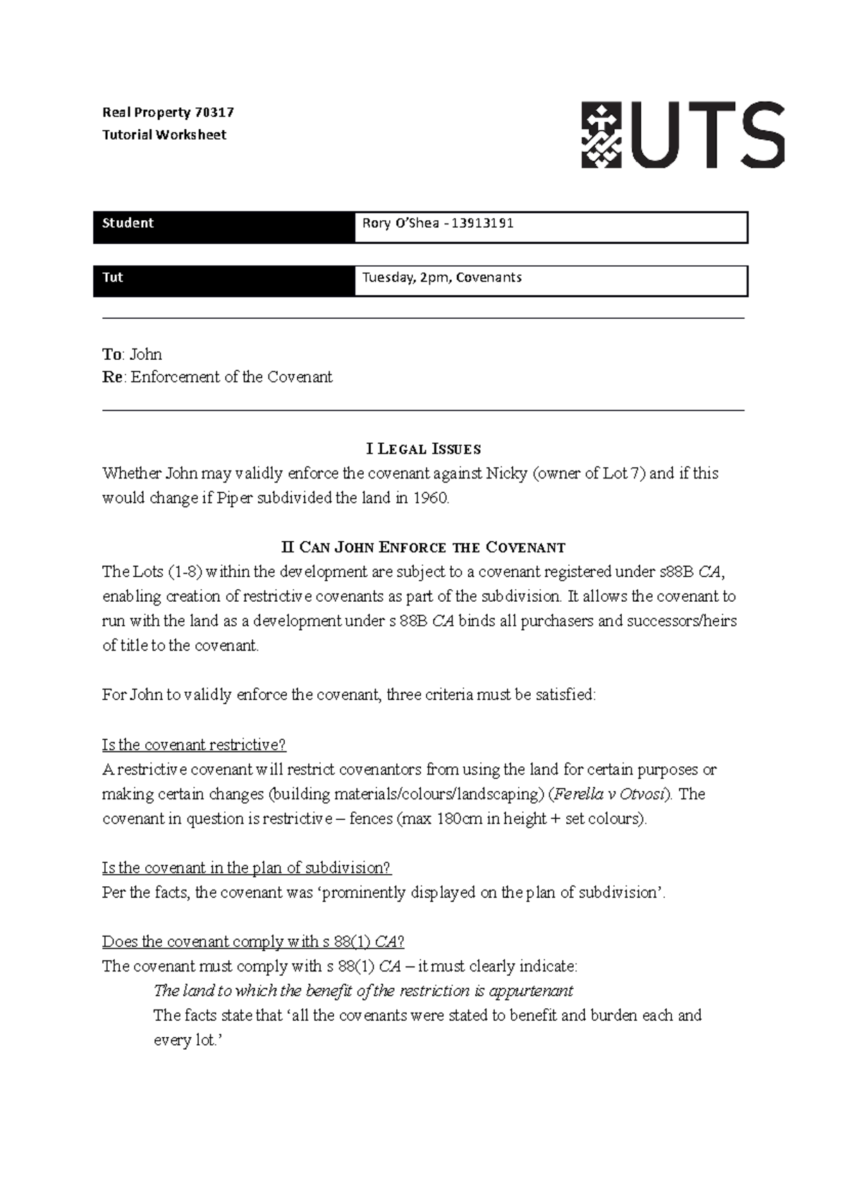 A1.7 Pre-Preparation Worksheet- 6/6 - Real Property 70317 Tutorial ...