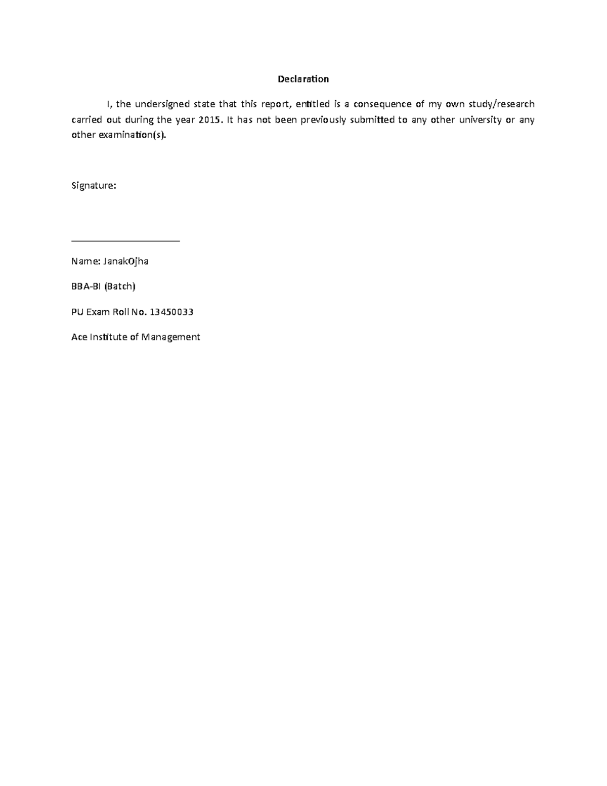 Internship report on RBB - Declaration I, the undersigned state that ...