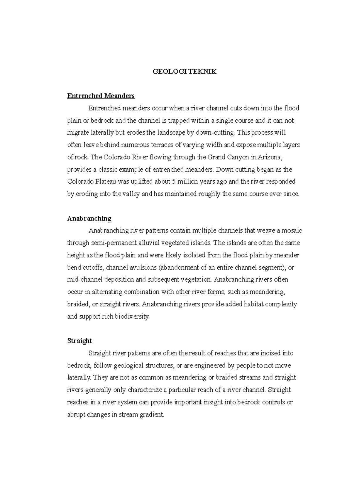 Entrenched Meanders - GEOLOGI TEKNIK Entrenched Meanders Entrenched ...
