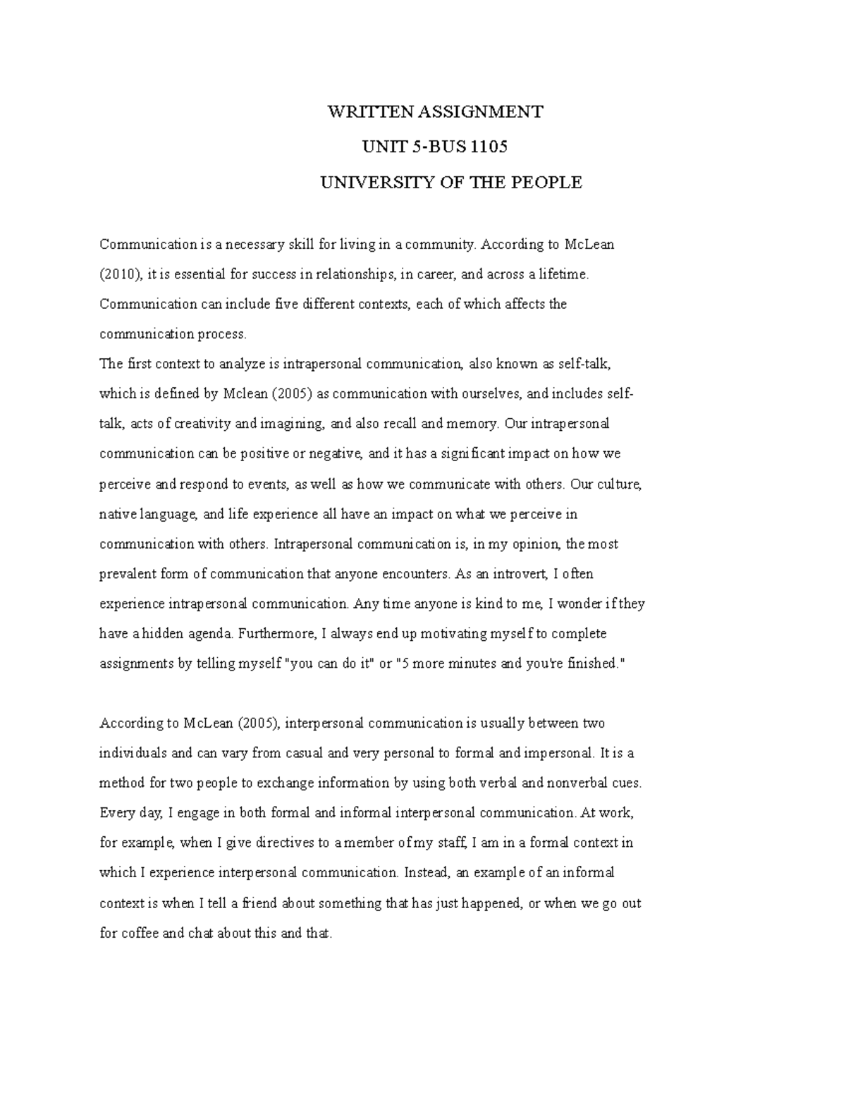 Written Assignment Unit 5 - WRITTEN ASSIGNMENT UNIT 5-BUS 1105 UNIVERSITY OF THE PEOPLE - Studocu
