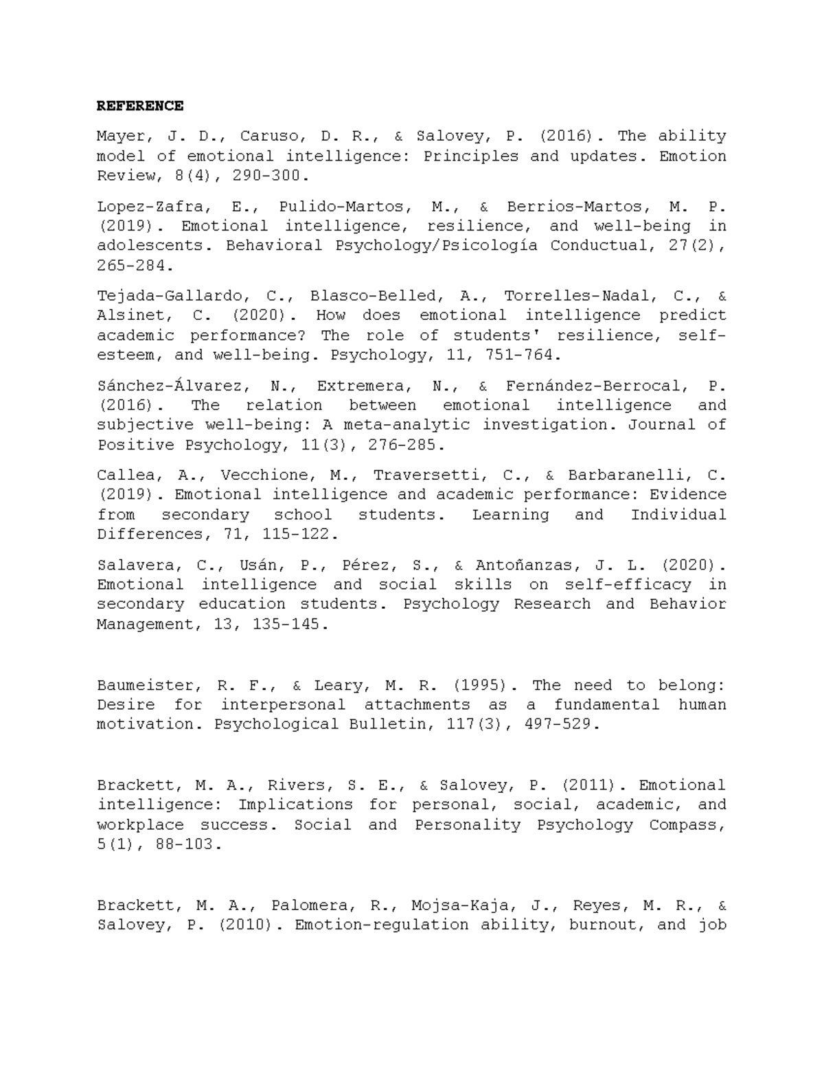 Reference - study this module - REFERENCE Mayer, J. D., Caruso, D. R ...