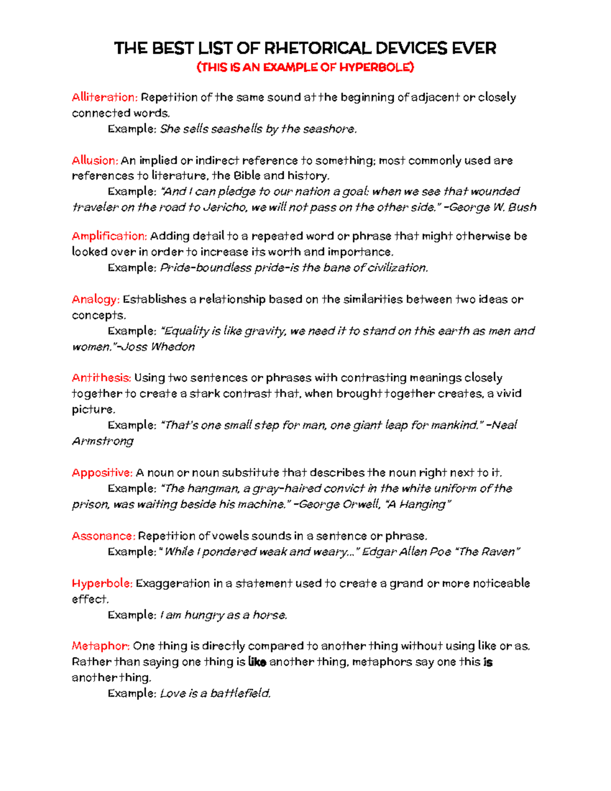 THE BEST LIST OF Rhetorical Devices EVER - THE BEST LIST OF RHETORICAL ...