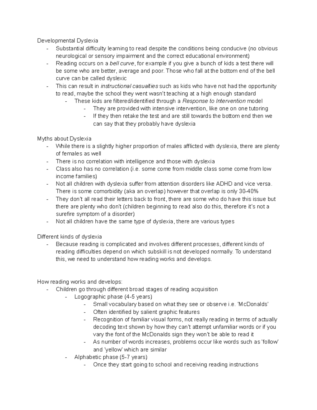 WEEK 2 Dyslexia - Lecture Notes. - Developmental Dyslexia - Substantial ...