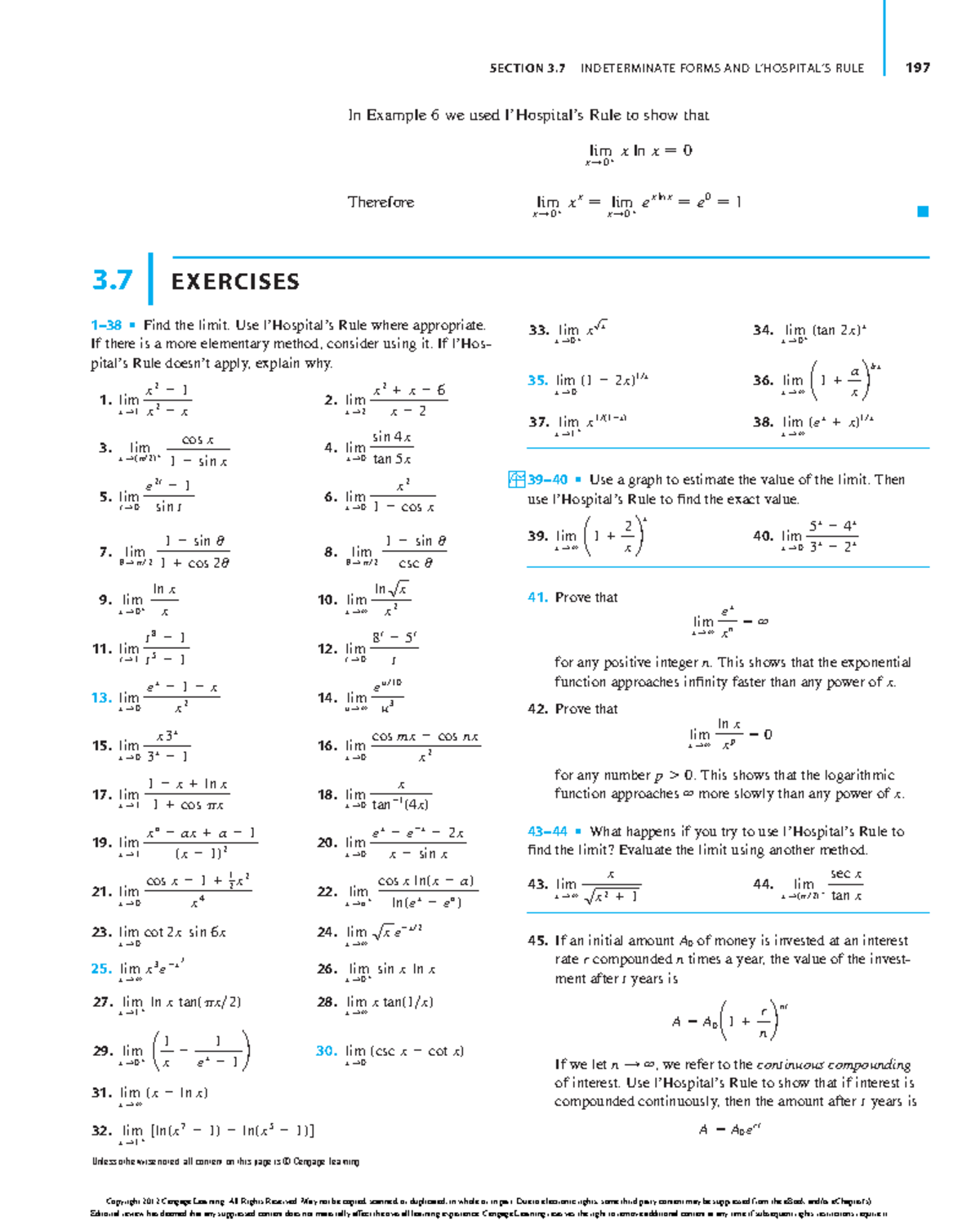 Textbook Problems - L'Hôpital's Rule - 3 EXERCISES 1–38 Find the limit ...