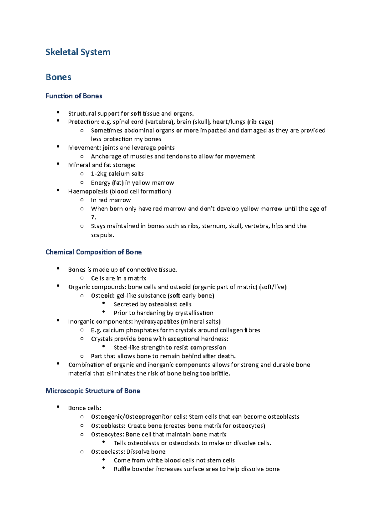 Skeletal System - medi111 lecture notes - Skeletal System Bones ...