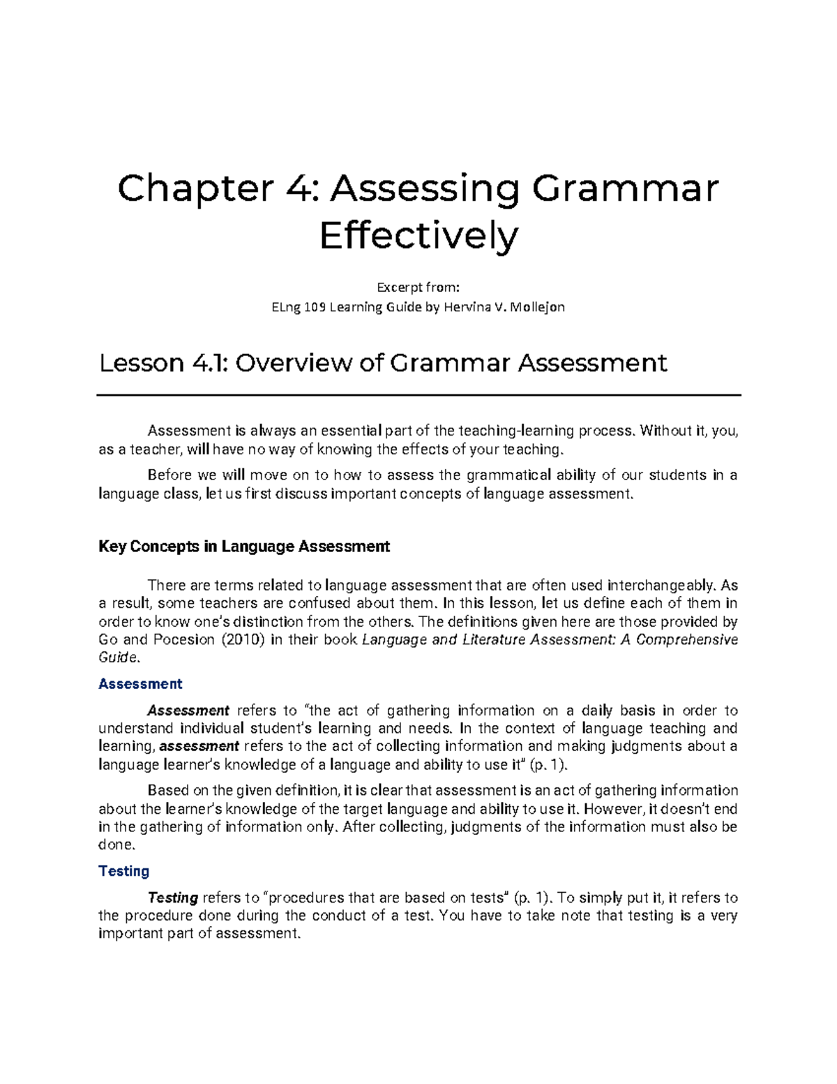 Lesson 4.1. Overview of Grammar Assessment - Chapter 4: Assessing ...
