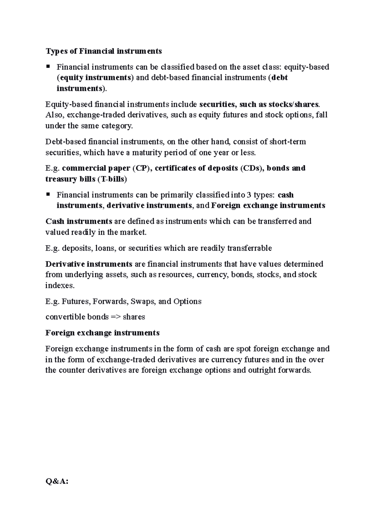 Topic 7 - Notes - note chương 7 - Types of Financial instruments ...