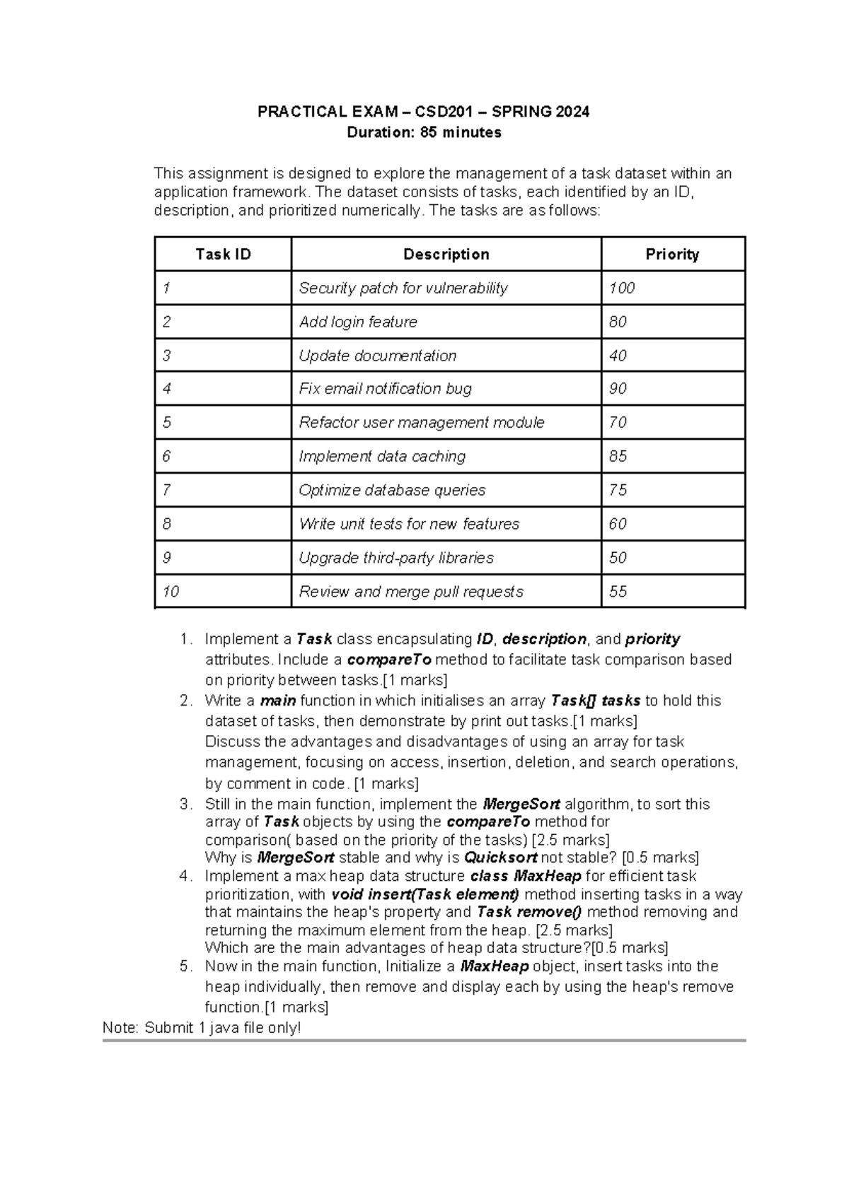 Practical-EXAM CSD201 SP24 DE1 - PRACTICAL EXAM – CSD201 – SPRING 2024 ...