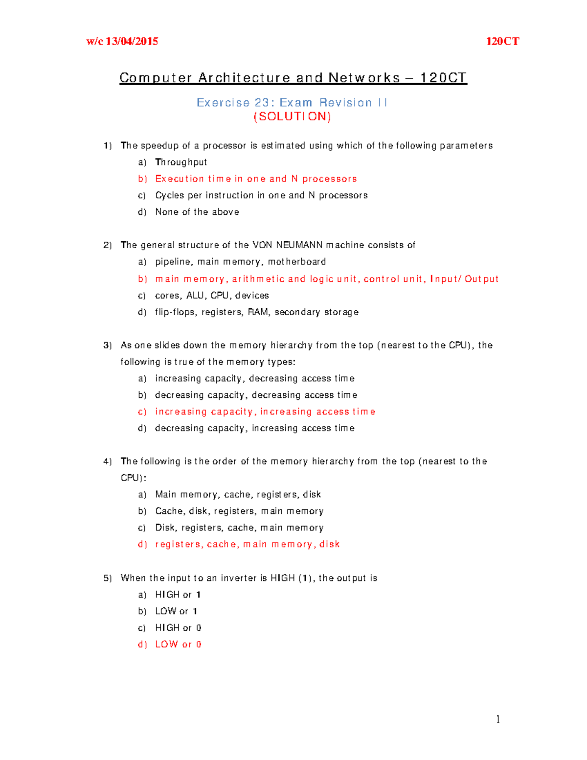 Solution to Exercise 23 Exam Revision II - w/c 13/04/2015 120CT ...