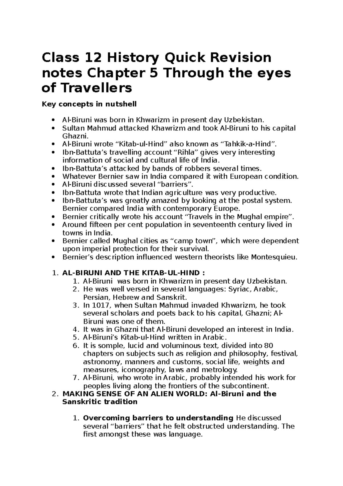 Class 12 History Quick Revision notes Chapter 5 Through the eyes of ...