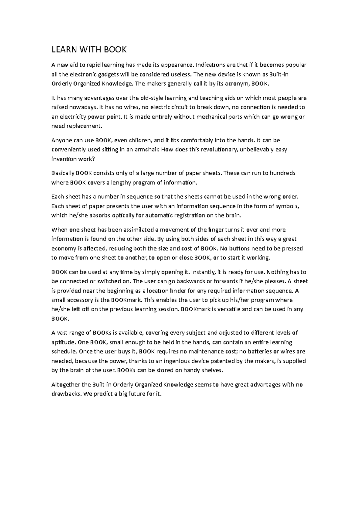 Textos DE Ingles - LEARN WITH BOOK A new aid to rapid learning has made ...