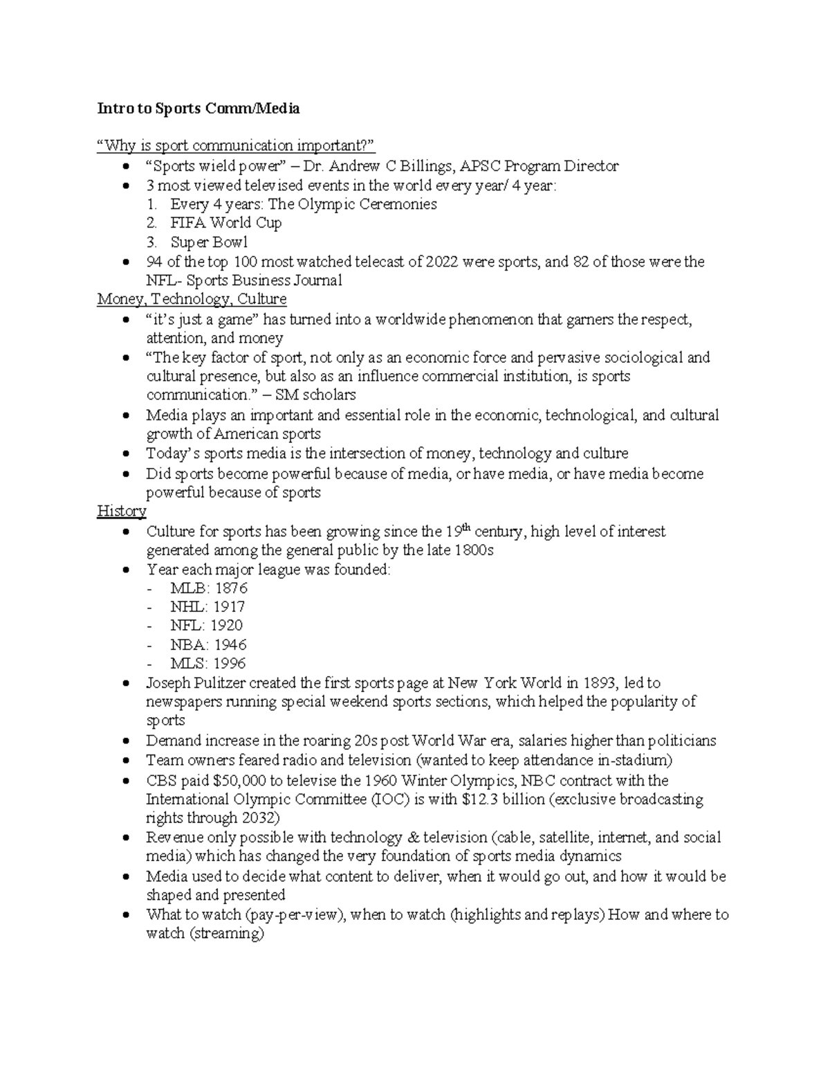 Intro to Sports Comm - Chapter 1 Notes - Intro to Sports Comm/Media ...