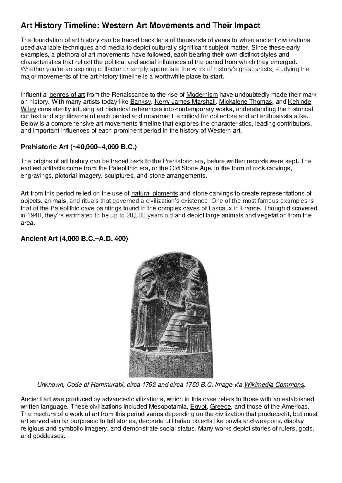 arts appreciation - Art History Timeline: Western Art Movements and ...