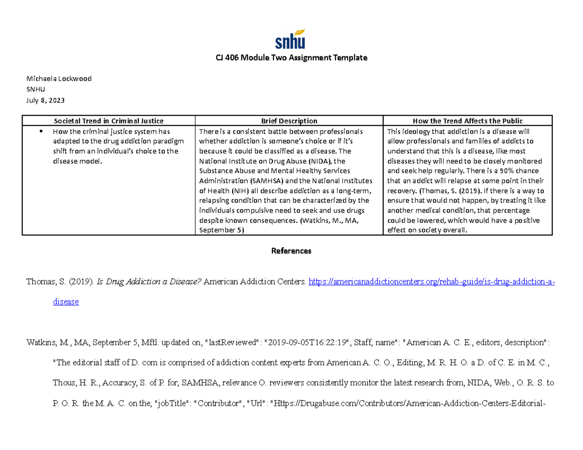 CJ 406 Module Two Assignment Template - CJ 406 Module Two Assignment ...