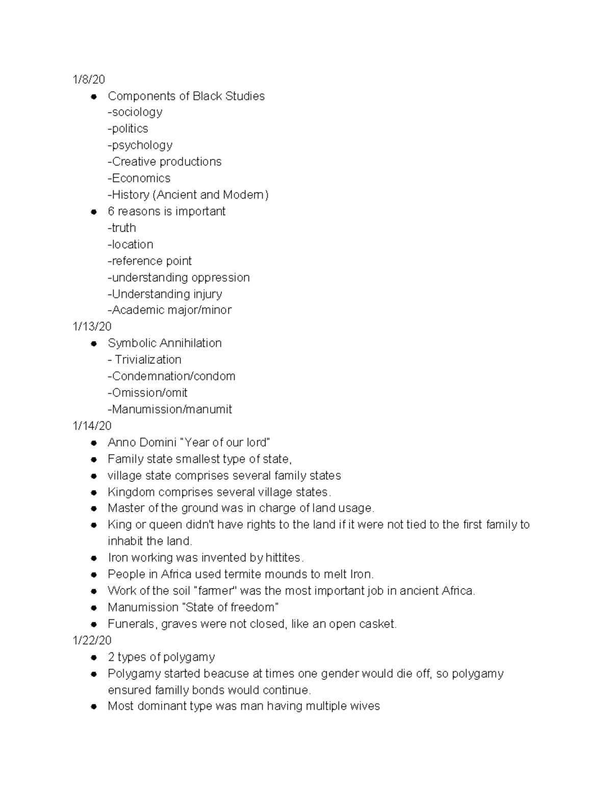 EWU AAST 215 Lecture Notes - 1/8/ Components of Black Studies ...