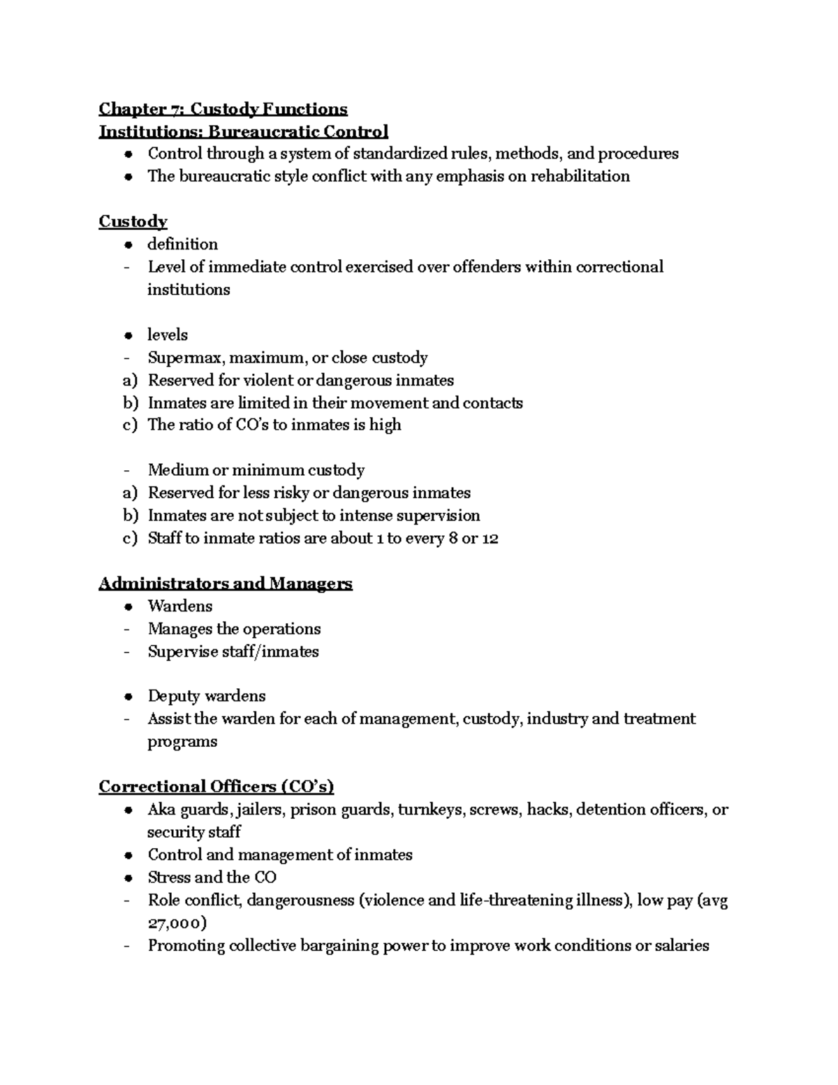 Corr Chp 7 Notes - Dr. Kim - Chapter 7: Custody Functions Institutions ...