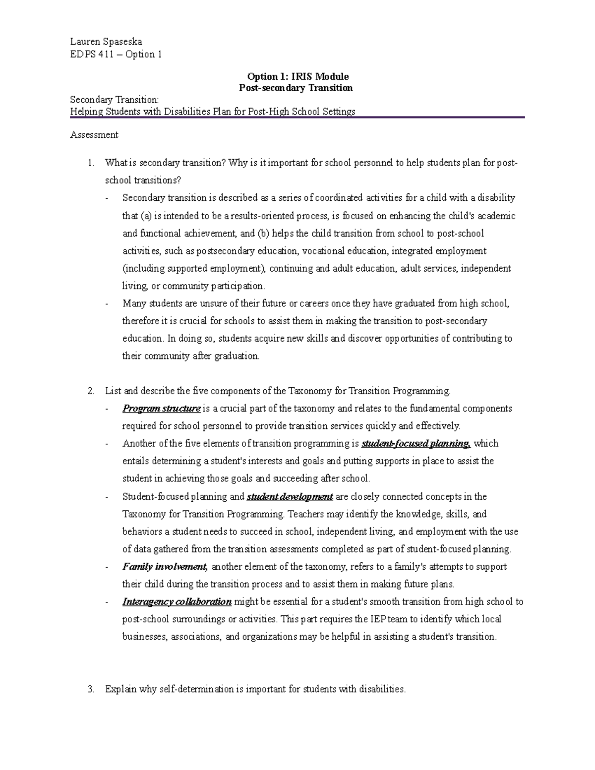 Option 1 IRIS Module Transtion Completed - Lauren Spaseska EDPS 411 ...