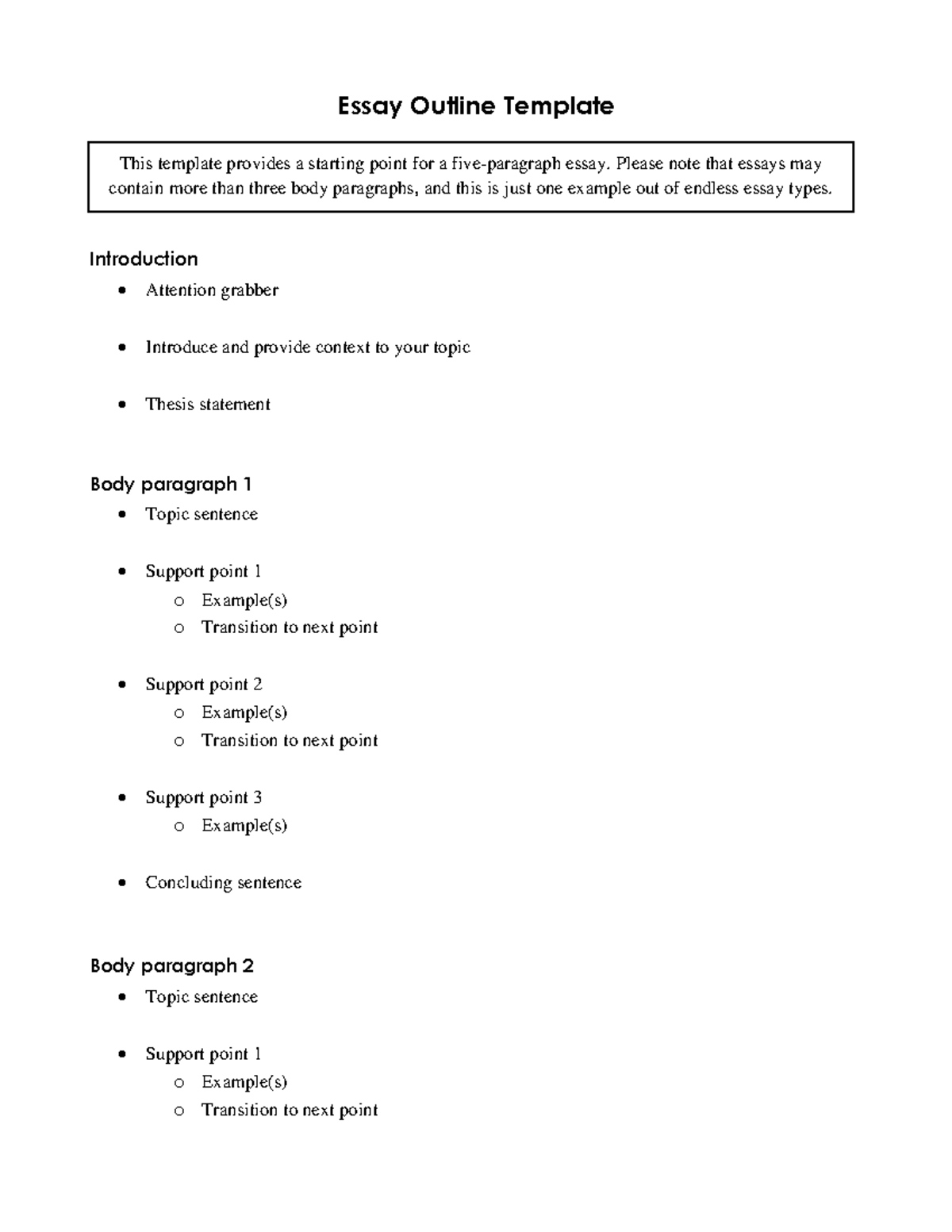 Essay-outline-template - Essay Outline Template Introduction ...