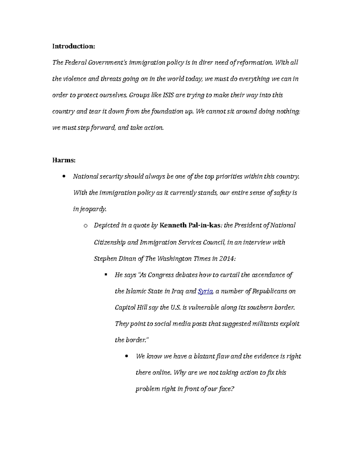 Aff Debate Outline - Introduction: The Federal Government’s immigration ...