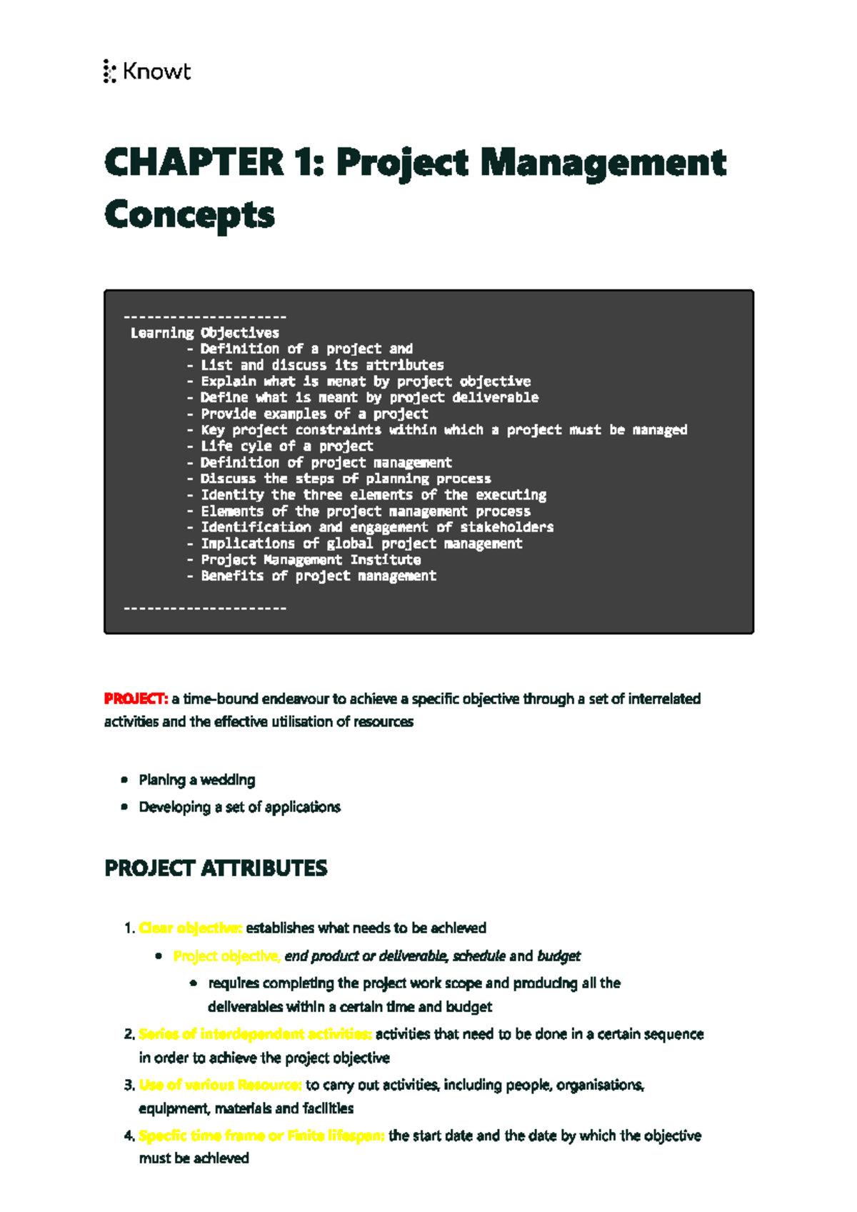 OBS 220 - Chapter 1 - Knowt CHAPTER 1: Project Management Concepts Learning Objectives ...