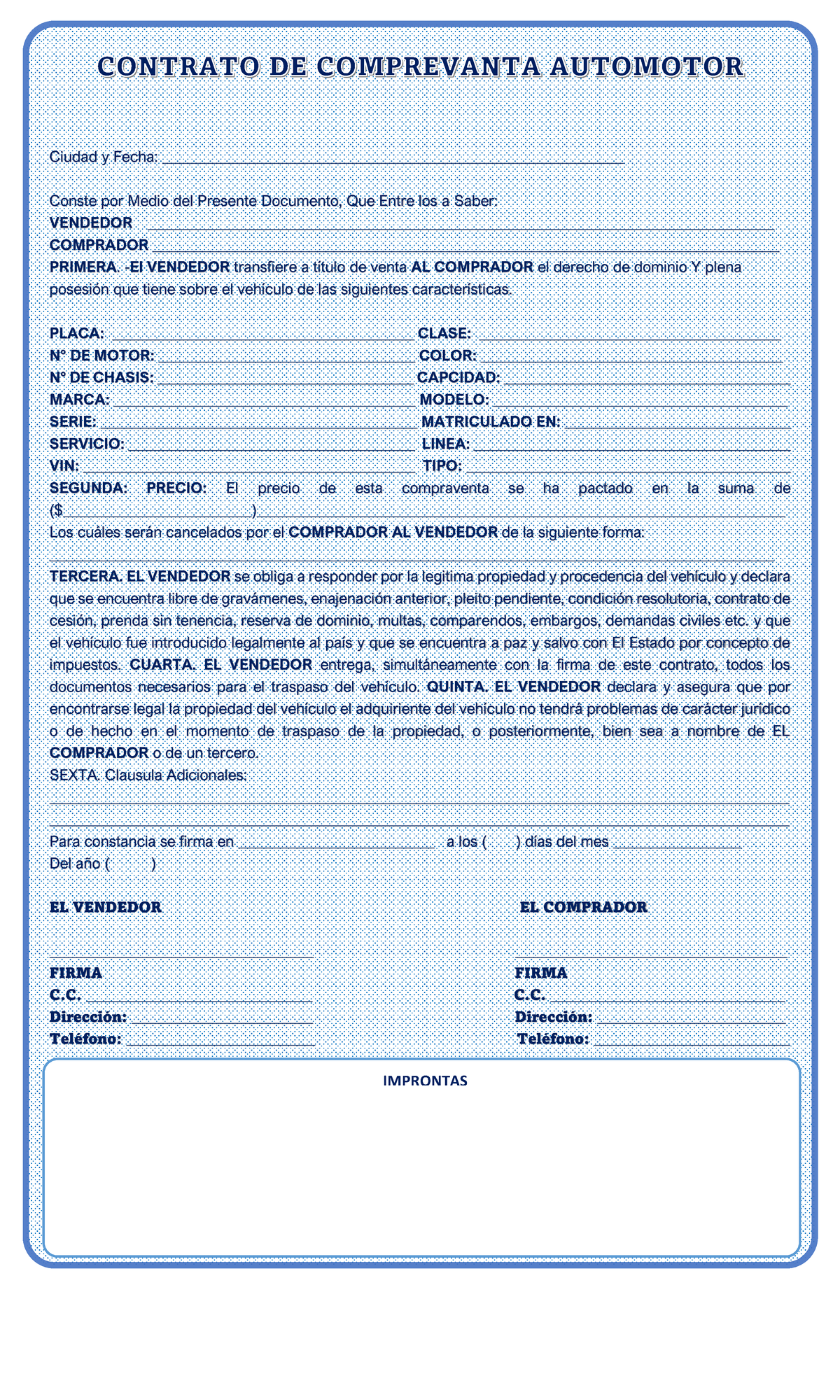 A. Compraventa Automotor - Ciudad y Fecha: - Studocu