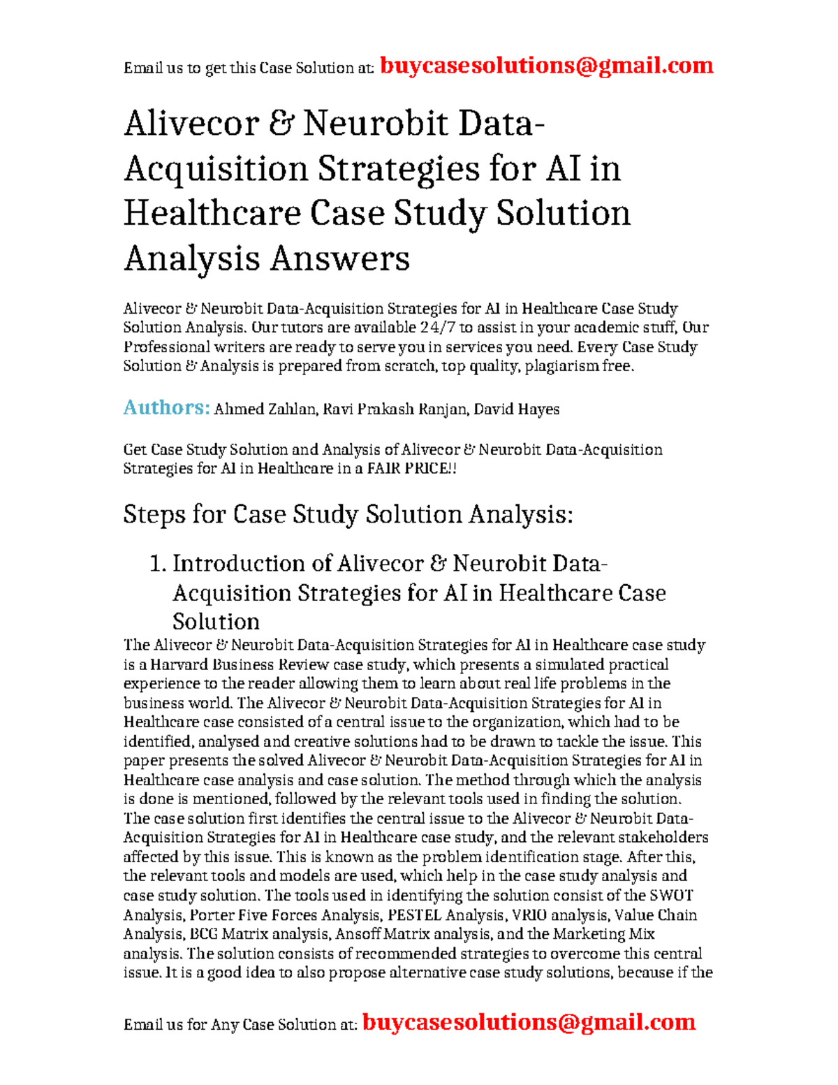 Case Solution Alivecor & Neurobit Data-Acquisition Strategies for AI in ...