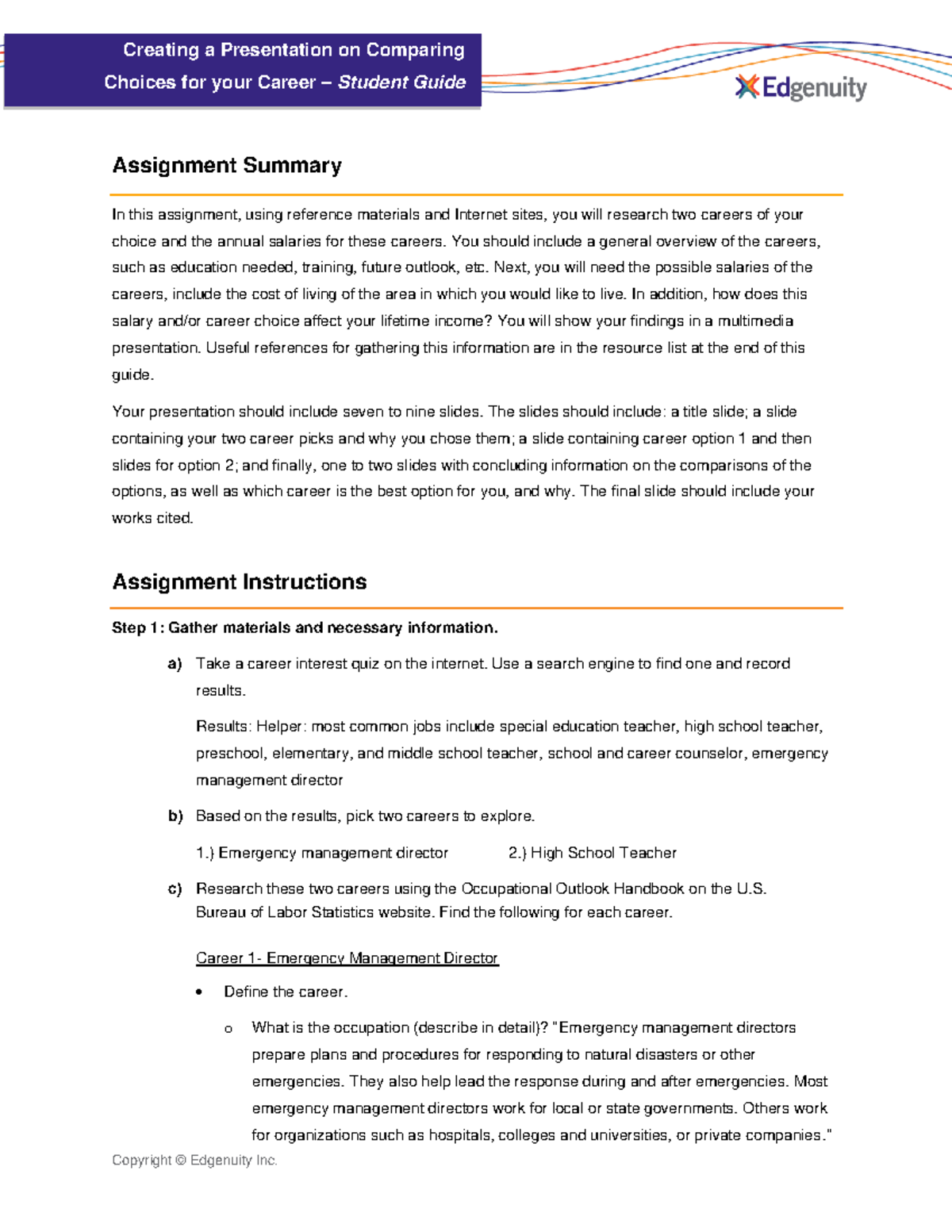 Student Guide - Careers, Salaries, and Lifetime Income - Creating a ...