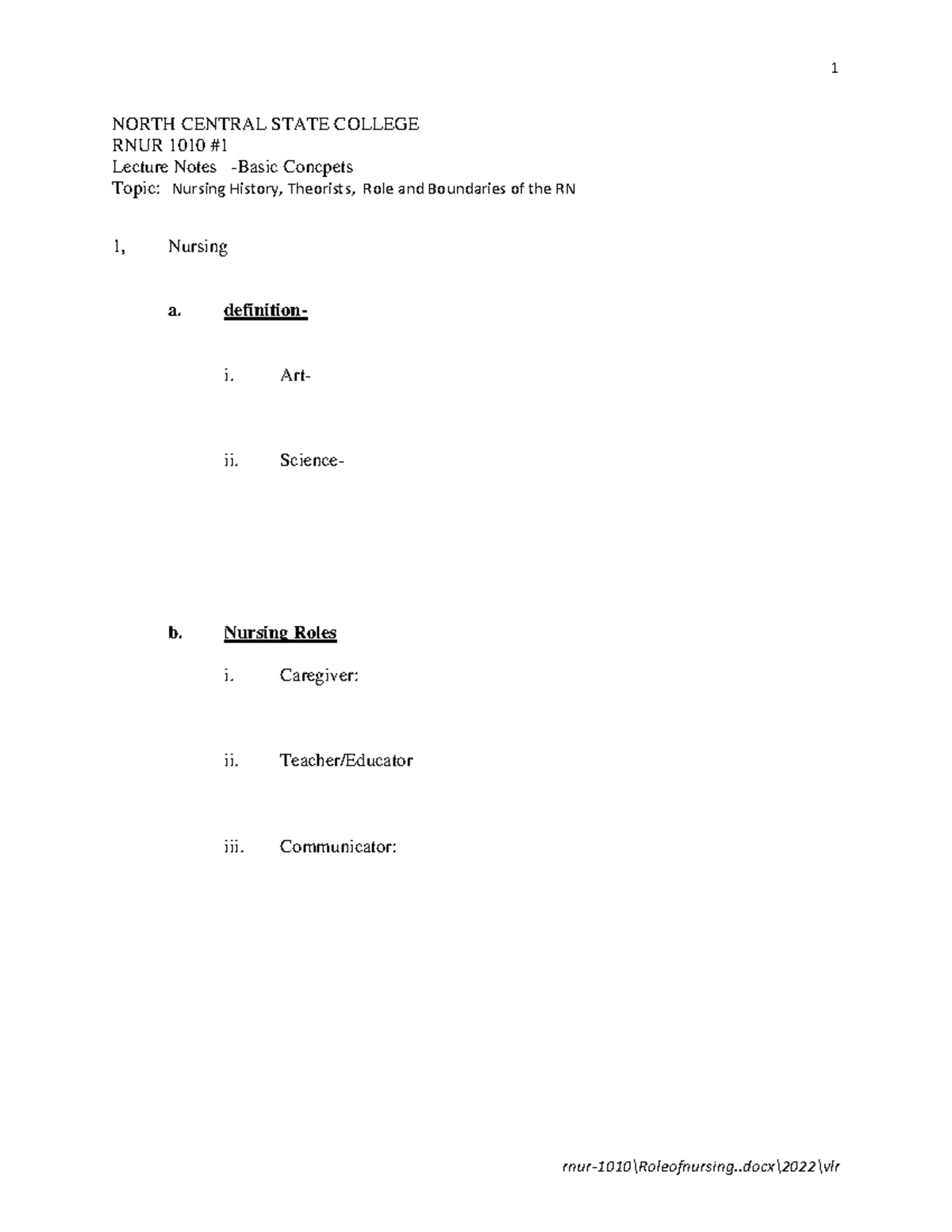 Lecture notes-SG#1 - Note packet - NORTH CENTRAL STATE COLLEGE RNUR ...