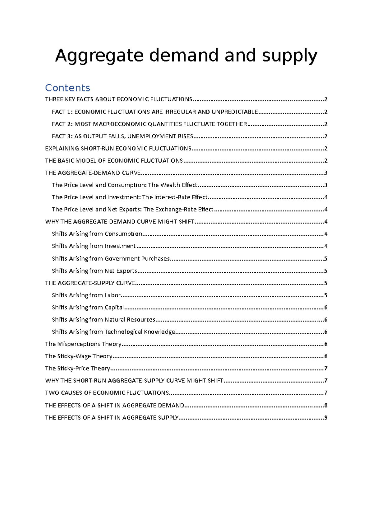 Aggregate demand and supply notes - Aggregate demand and supply THREE ...