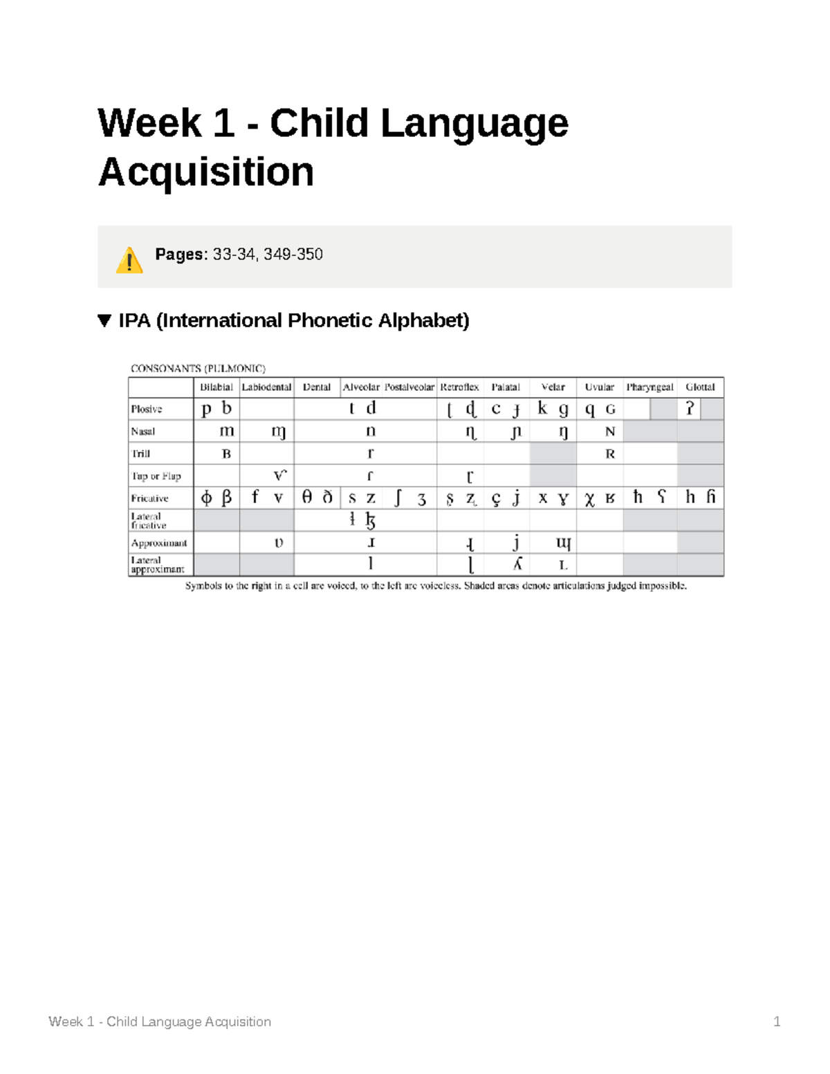 Week 1 - Child Language Acquisition - / The