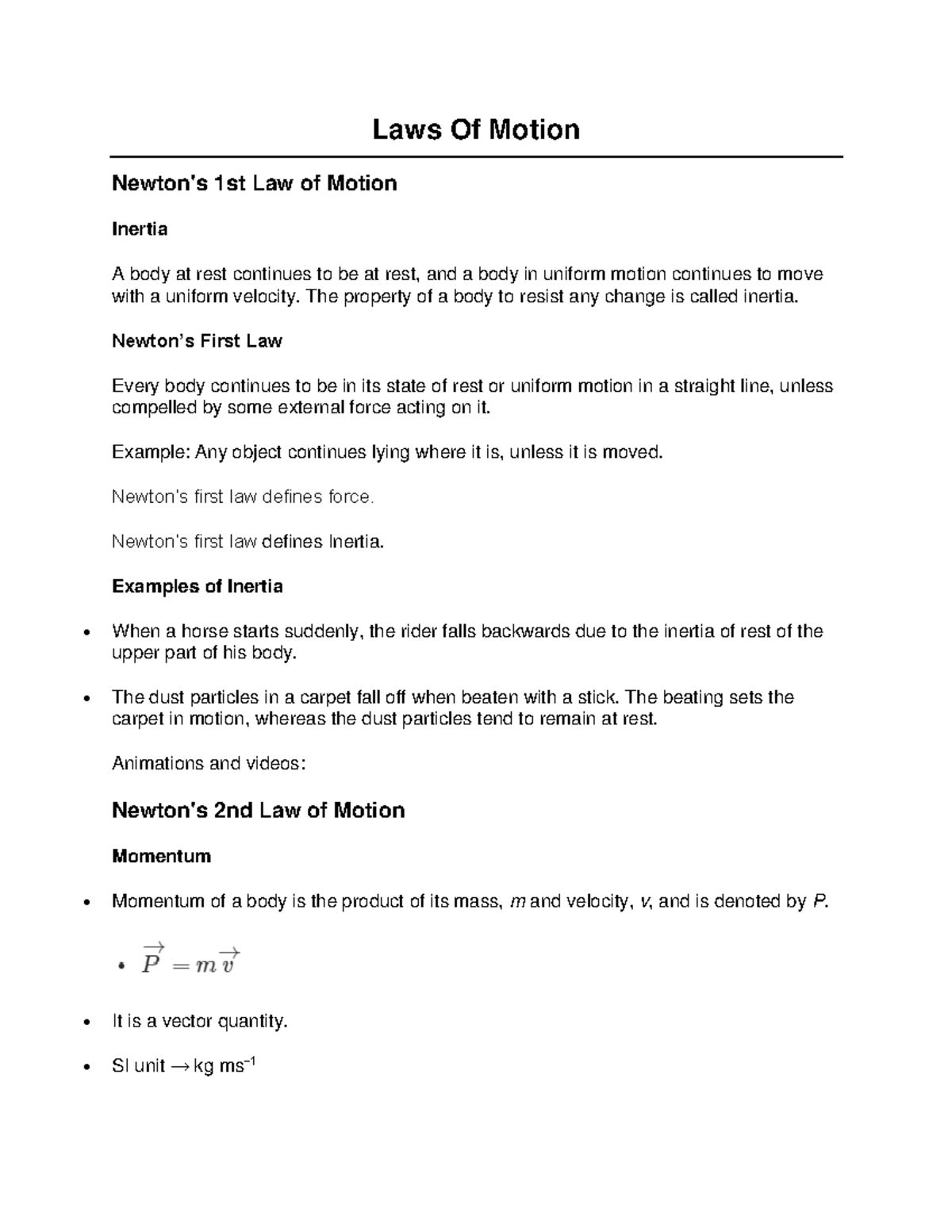 Laws of motion- self study - Laws Of Motion Newton's 1st Law of Motion ...