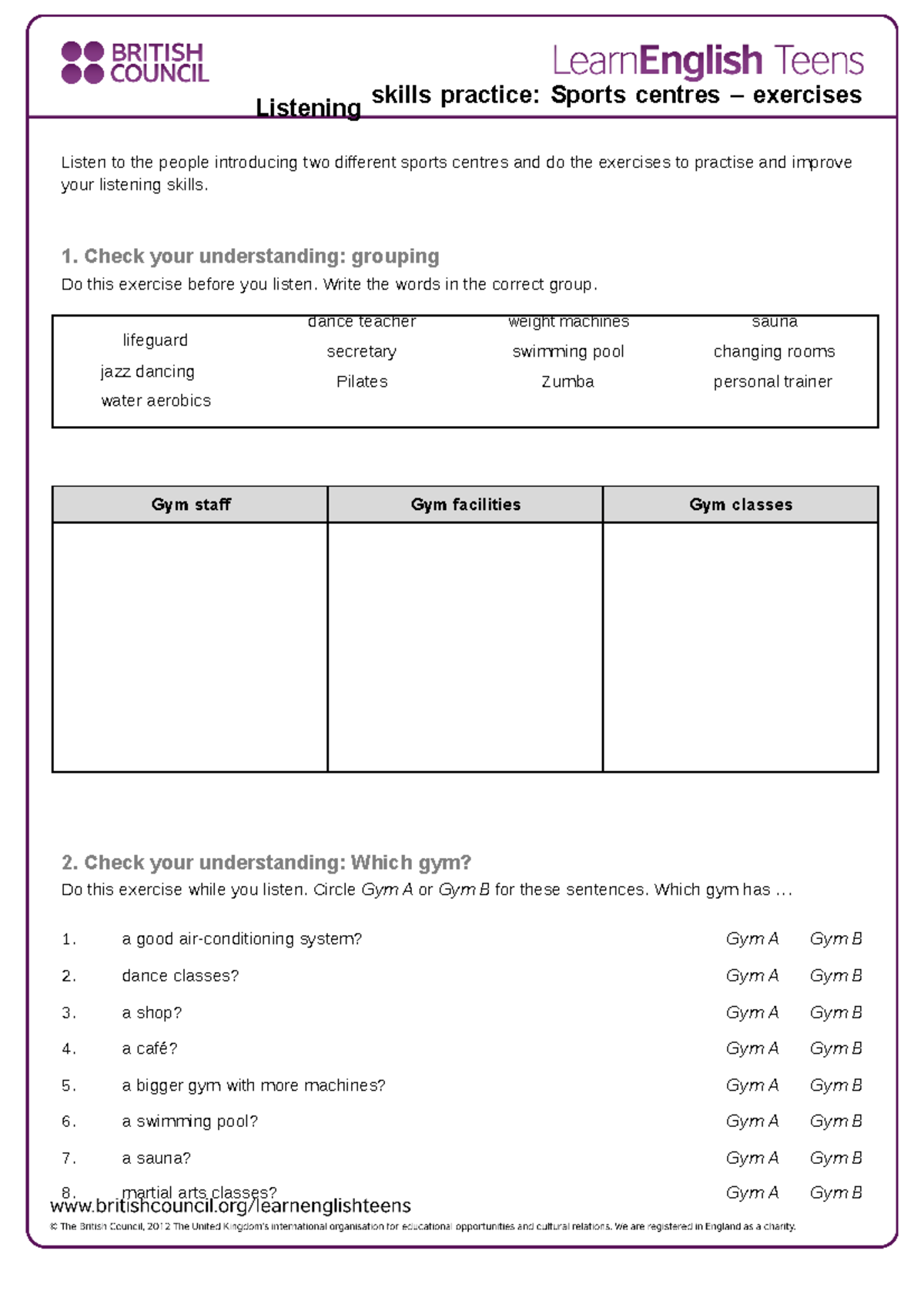 5. Sports Centres - Qoie - Listening skills practice: Sports centres ...