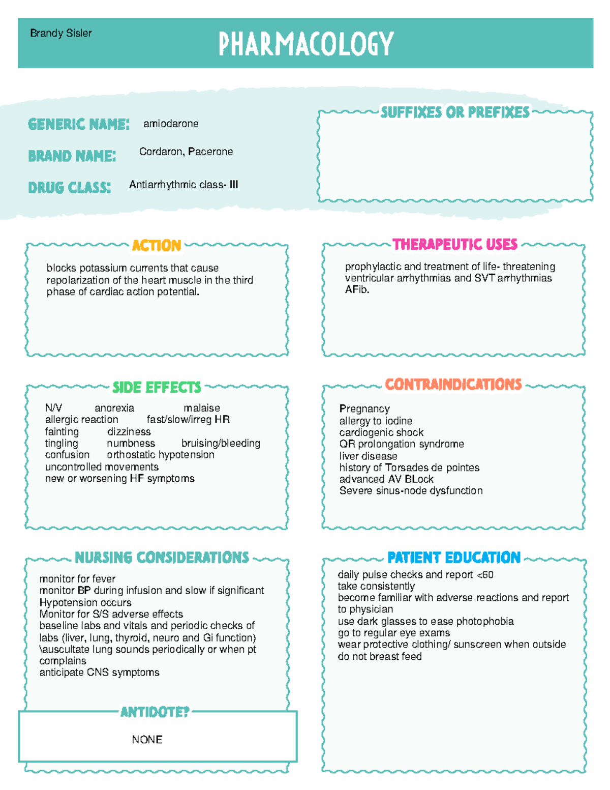 Amiodarone - pharm card - 207 - Studocu