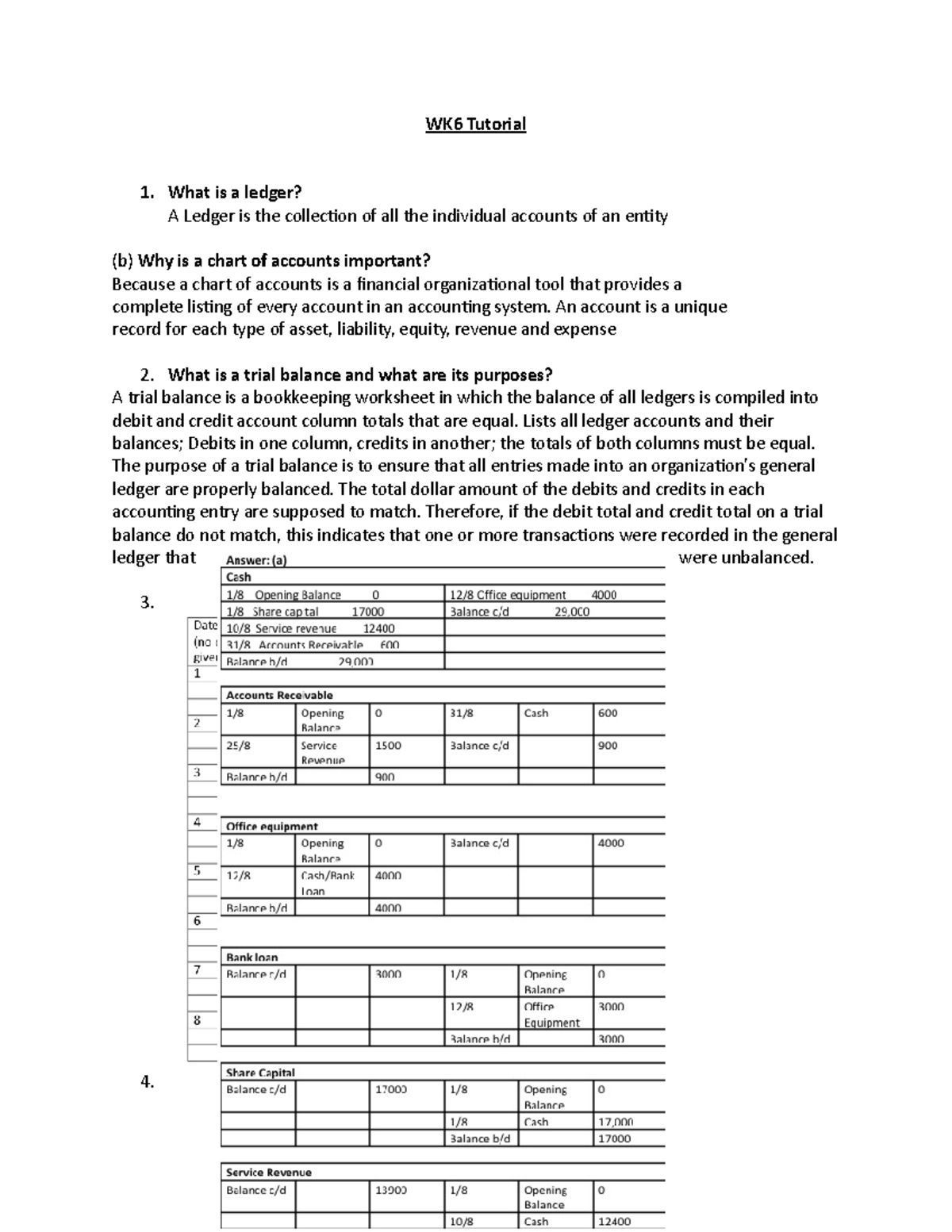 WK6 Tutorial acc - WK6 Tutorial 1. What is a ledger? A Ledger is the ...