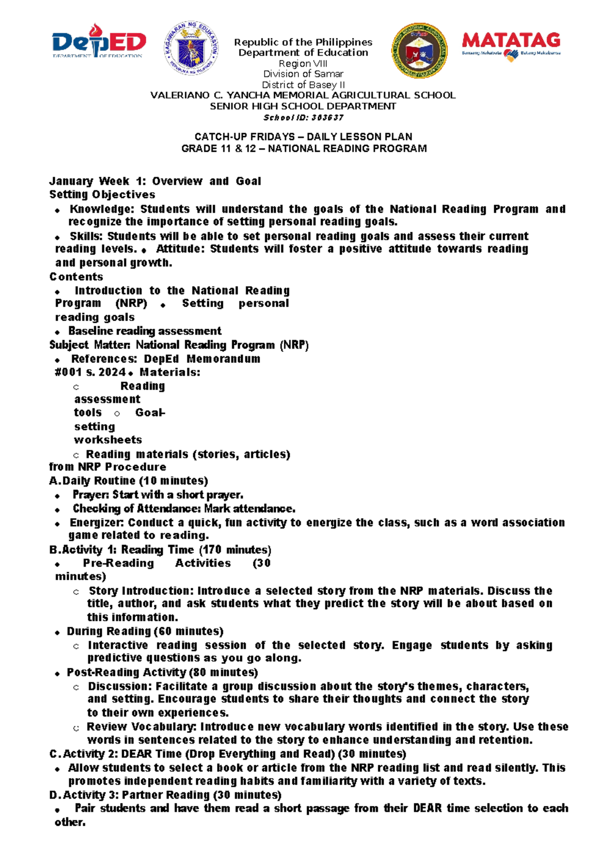 DLP Grade 11 12 NRP - Republic of the Philippines Department of ...