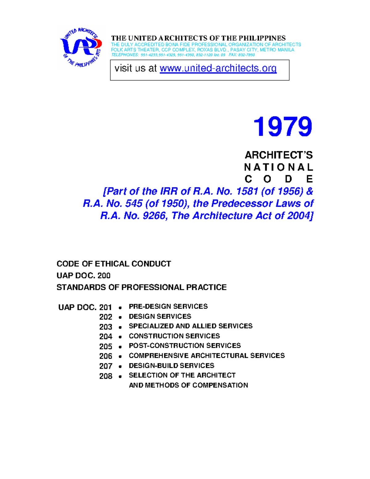 Architect's National Code - Code of Ethical Conduct (UAP Doc. 200) and Standards of Professional ...