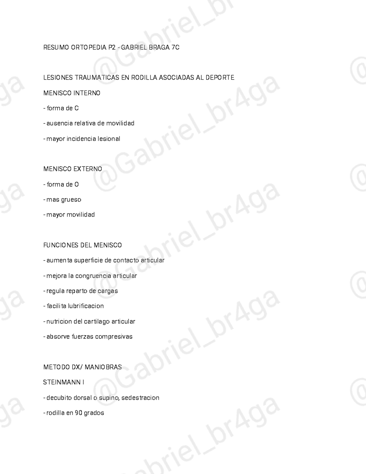 Resumo Ortopedia P2 Gabriel Braga 7C - RESUMO ORTOPEDIA P2 - GABRIEL ...