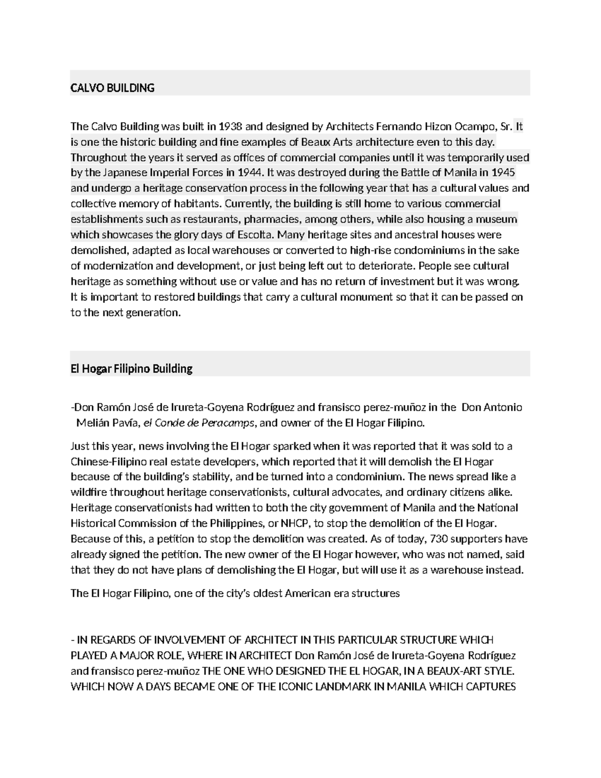 Calvo Building - outline of report - CALVO BUILDING The Calvo Building ...