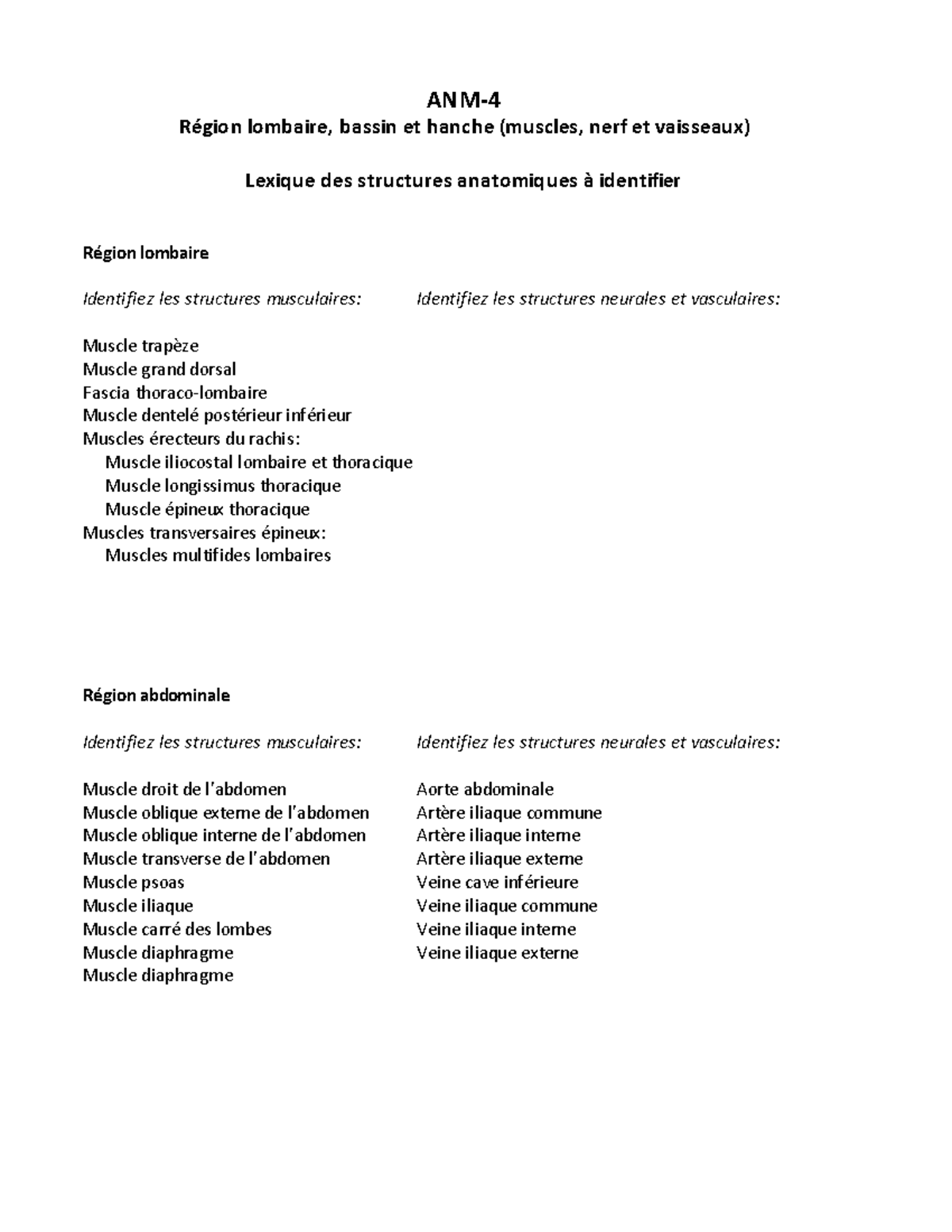 Structures à identifier labo 2 - Région lombaire Identifiez les structures musculaires ...