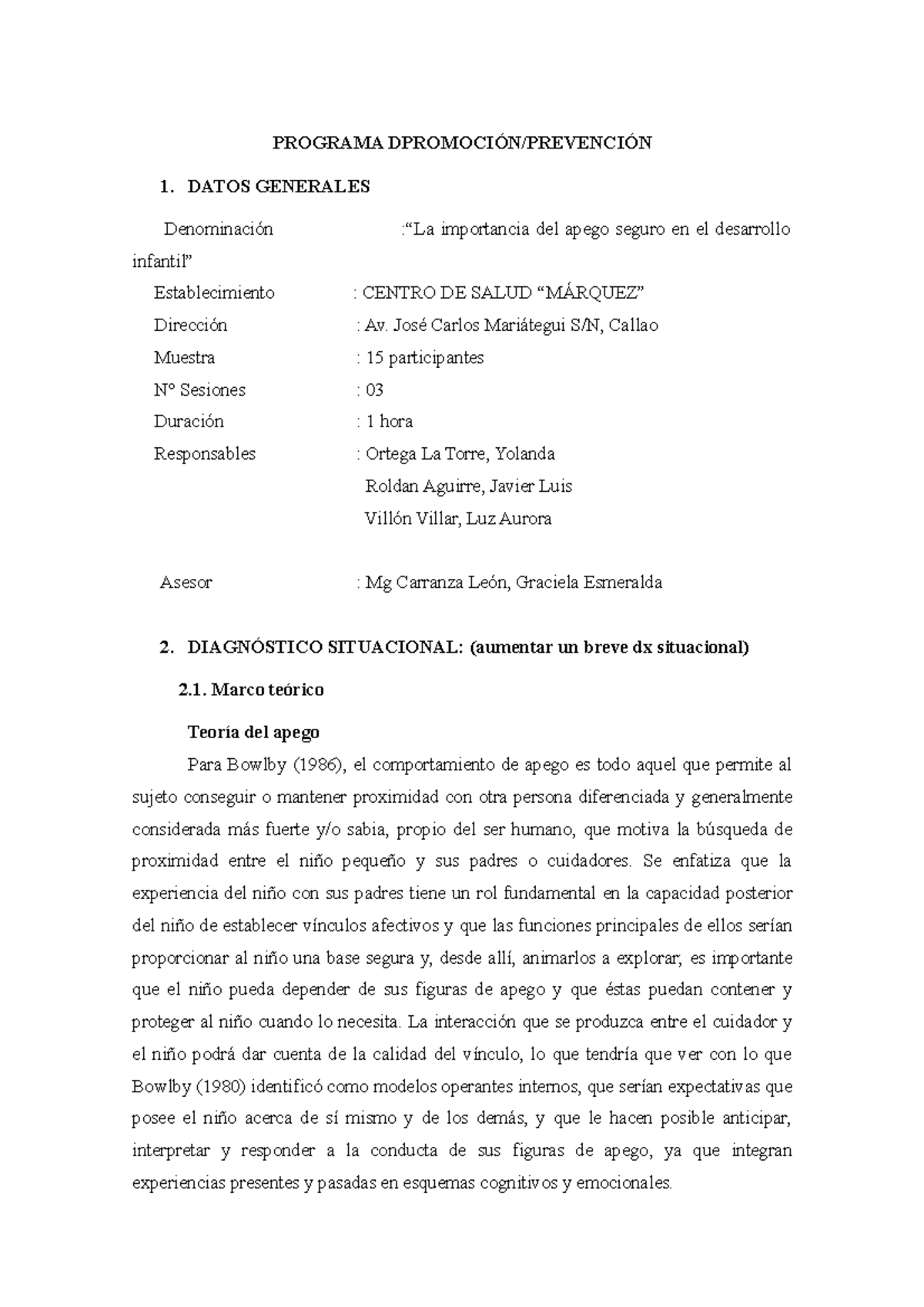 Esquema julio final - programa de intervención en psicología de la salud - PROGRAMA - Studocu