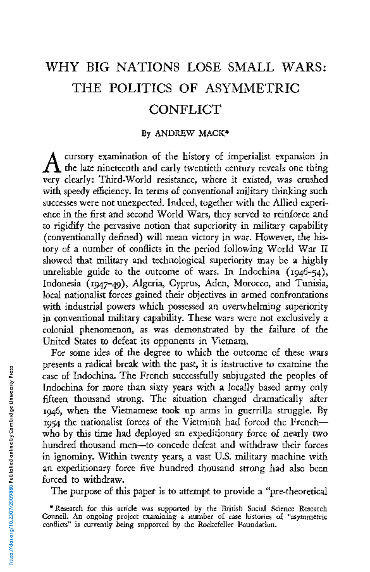 Why big nations lose small wars the politics of asymmetric conflict ...
