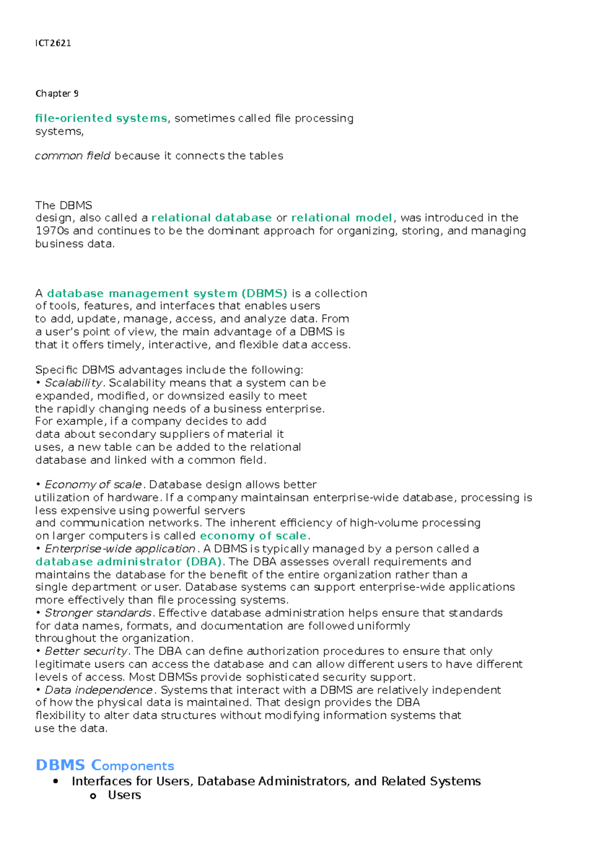 ICT2621 Chapter 9 Notes from Textbook - ICT Chapter 9 file-oriented ...
