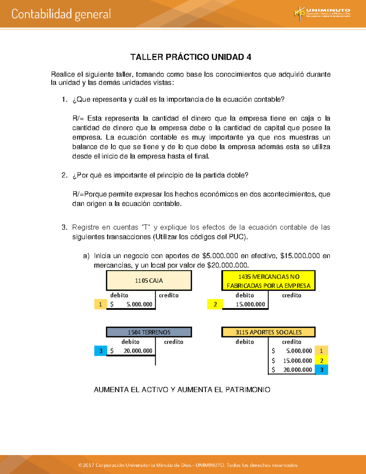 Contabilidad TALLER PR CTICO UNIDAD 4 Realice El Siguiente